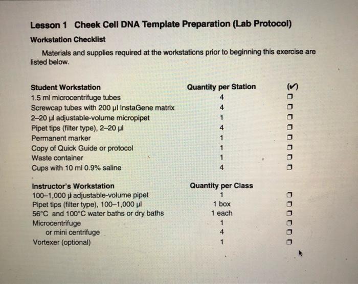 Solved Lesson 1 Cheek Cell DNA Template Preparation (Lab | Chegg.com