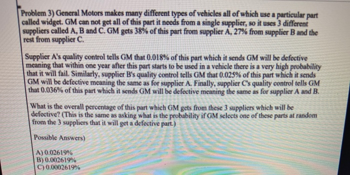 Solved Problem 3) General Motors makes many different types | Chegg.com