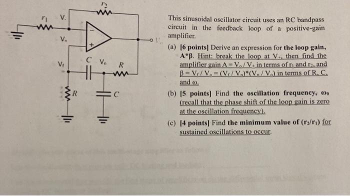 Solved This sinusoidal oscillator circuit uses an RC | Chegg.com