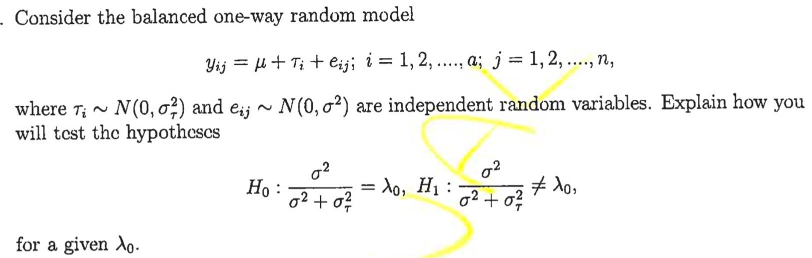 Solved Consider the balanced one-way random | Chegg.com