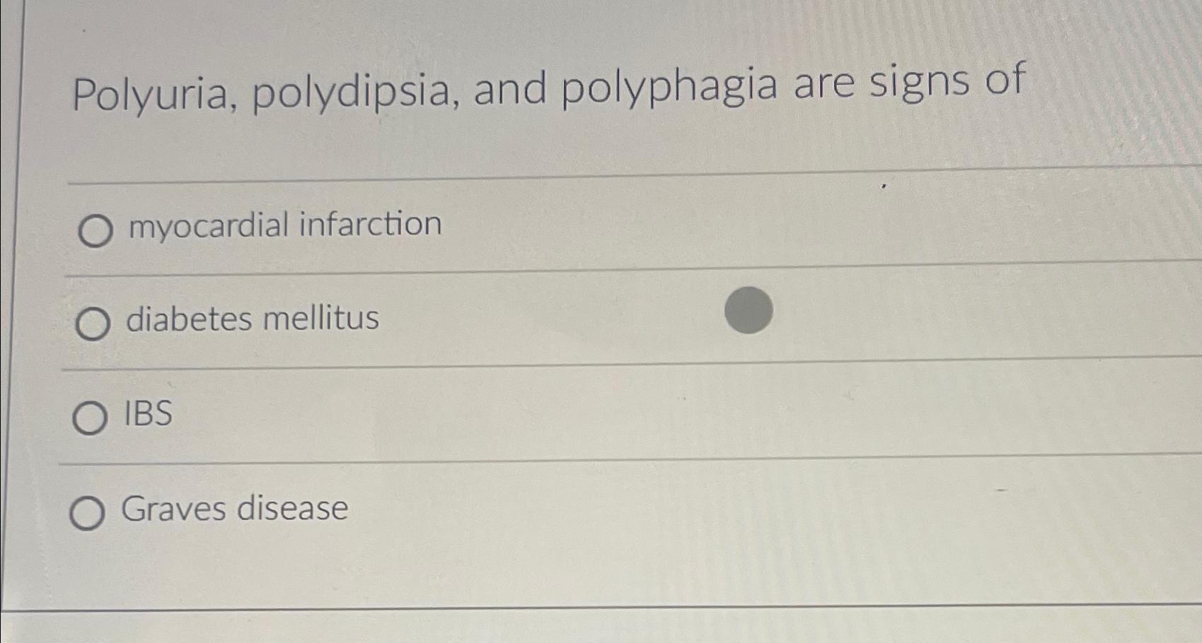 Solved Polyuria, polydipsia, and polyphagia are signs | Chegg.com