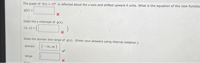 Solved The graph of f(x)=15x is reflected about the x-axis | Chegg.com