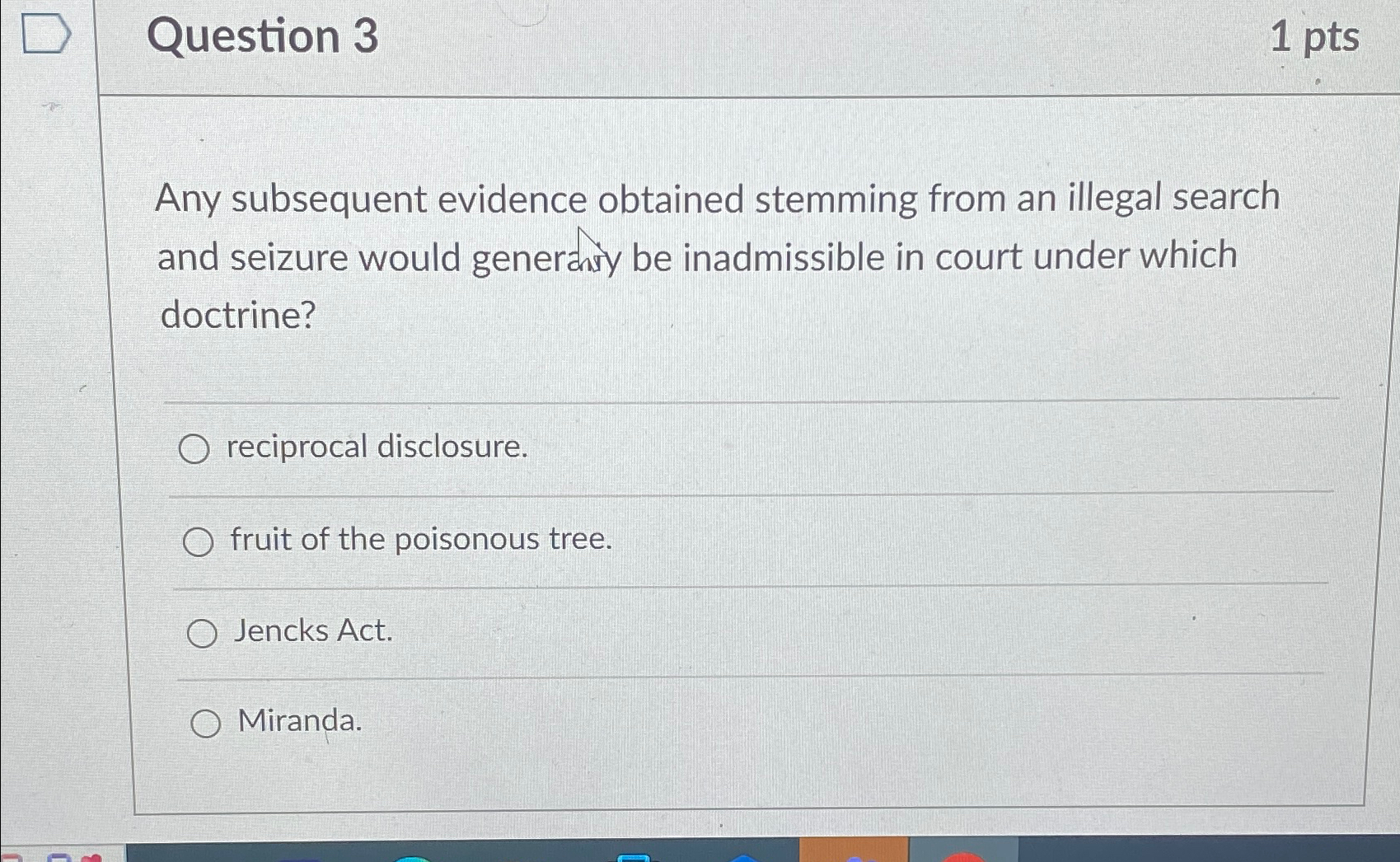 Solved Question 31 ﻿ptsAny subsequent evidence obtained | Chegg.com