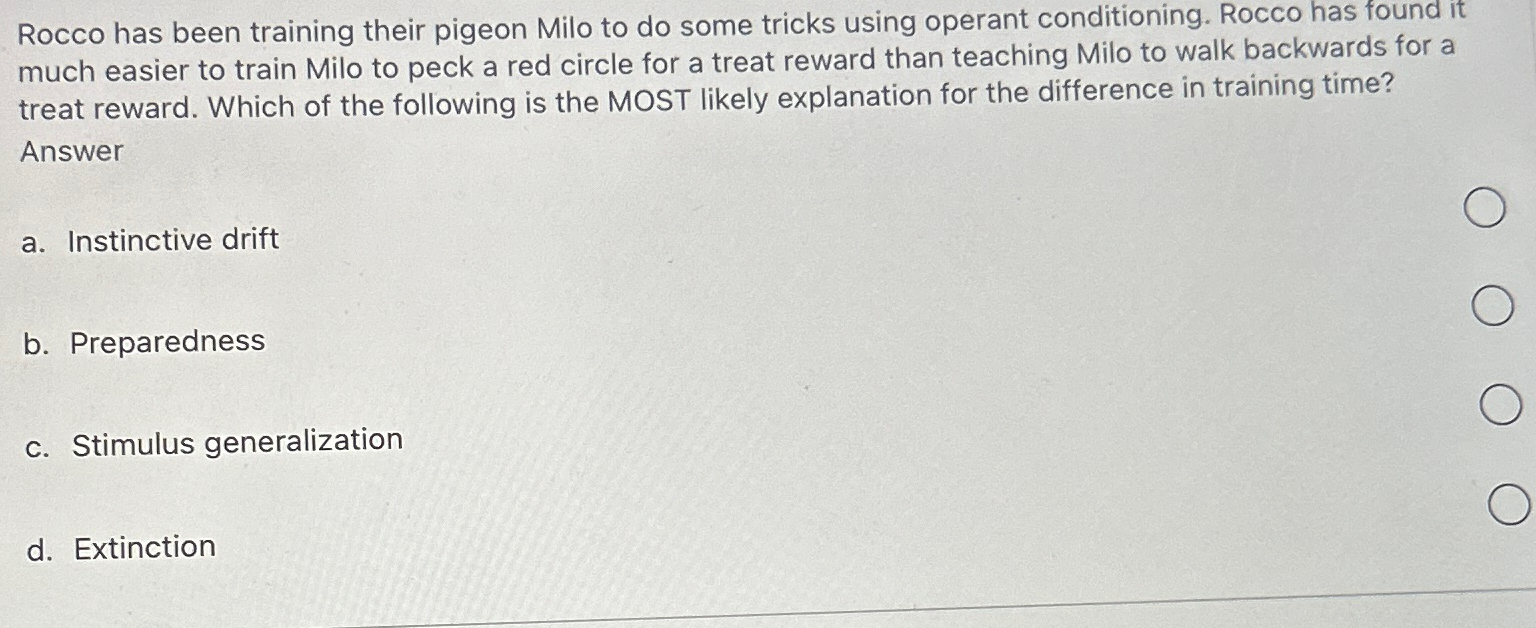 Solved Rocco has been training their pigeon Milo to do some | Chegg.com