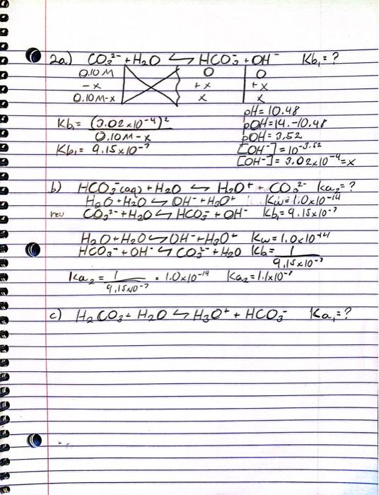 Solved b) HCO3−(aq)+H2O⇋H2O++CO32−ka2= ? | Chegg.com