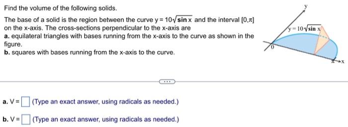 Solved Find the volume of the following solids. The base of | Chegg.com