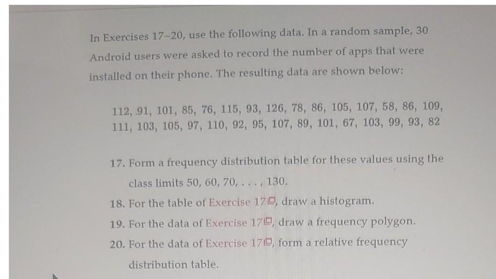 Solved In Exercises 17-20, use the following data. In a | Chegg.com