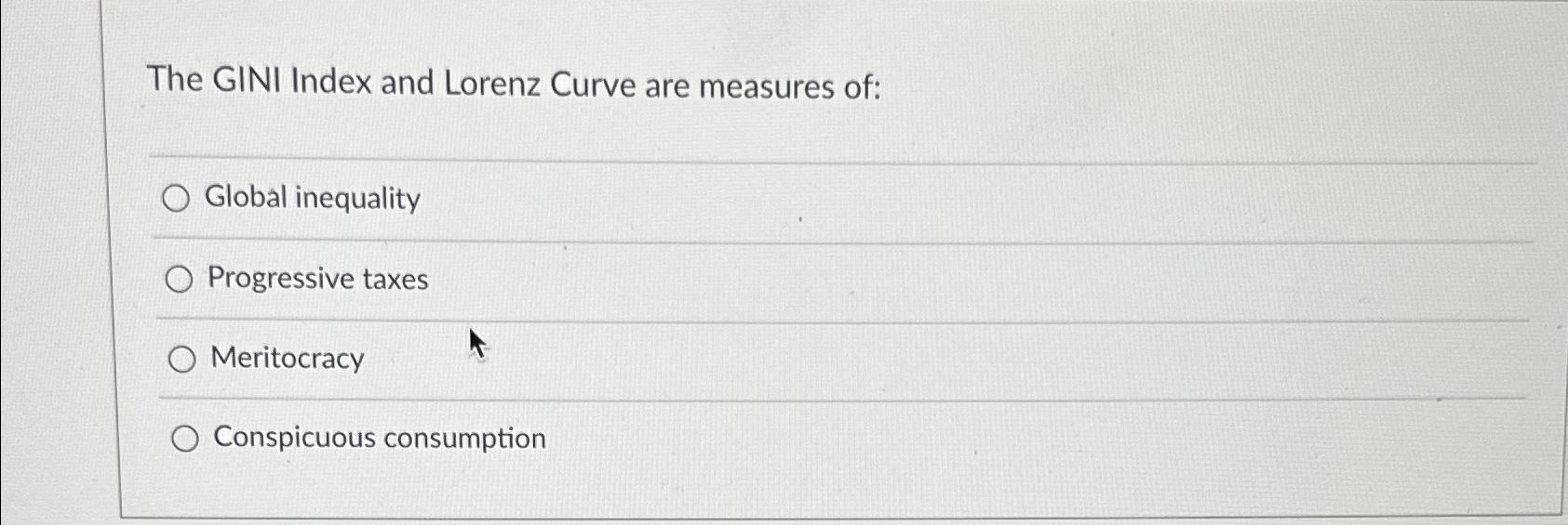 Solved The GINI Index and Lorenz Curve are measures | Chegg.com