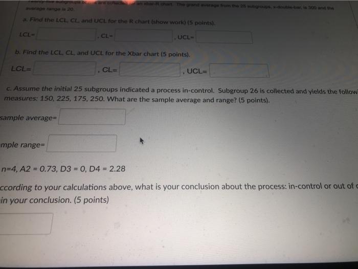 Solved range 20 Find the LCL CL and UCL for the R chart show | Chegg.com