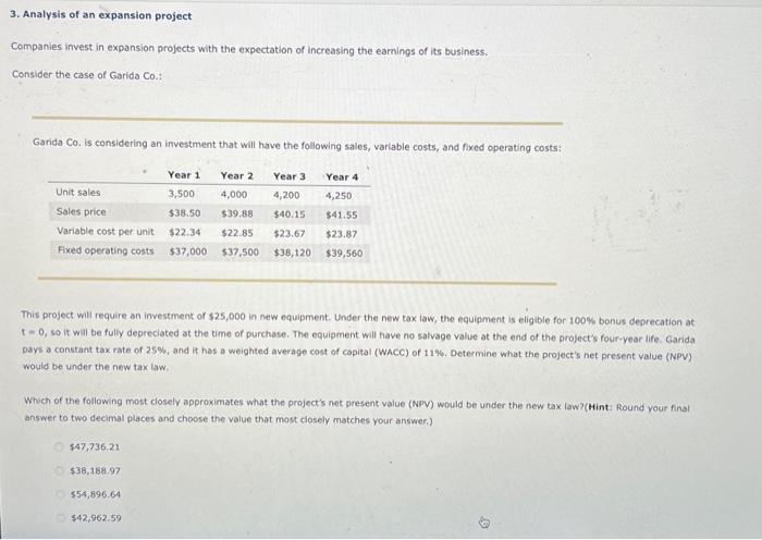 3. Analysis of an expansion project Companies invest | Chegg.com