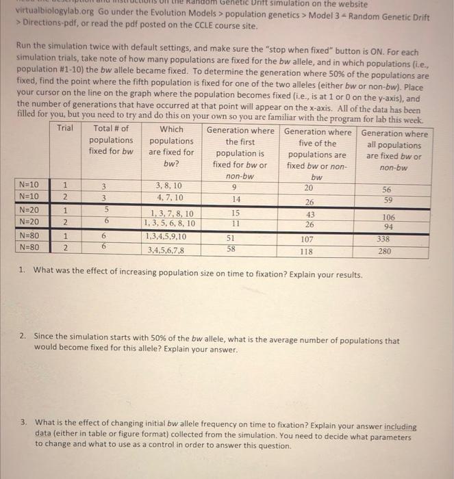 Genetic Drift Simulation on the website | Chegg.com
