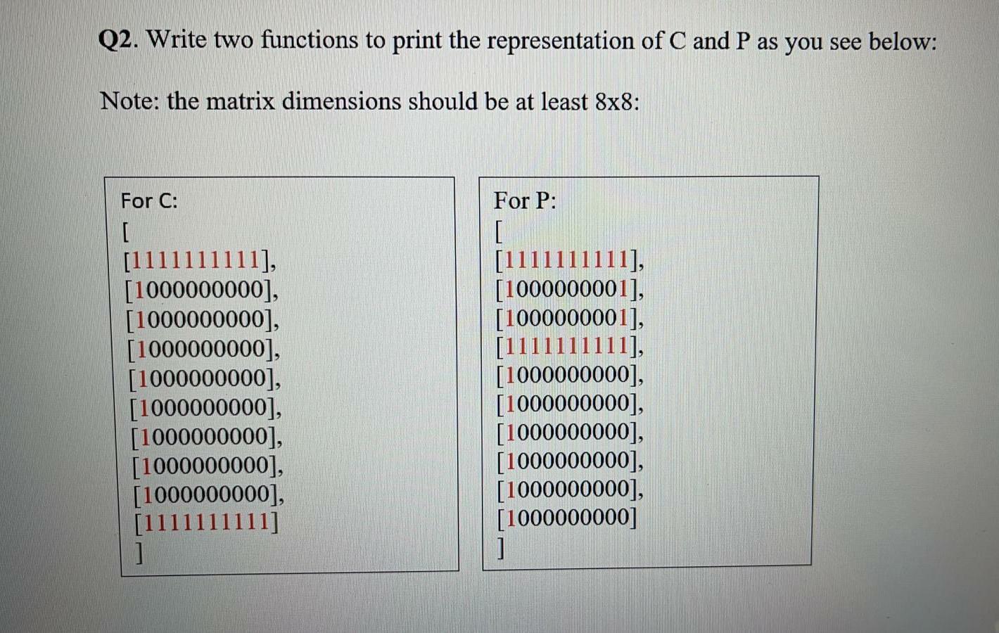 Solved Q2. Write two functions to print the representation | Chegg.com