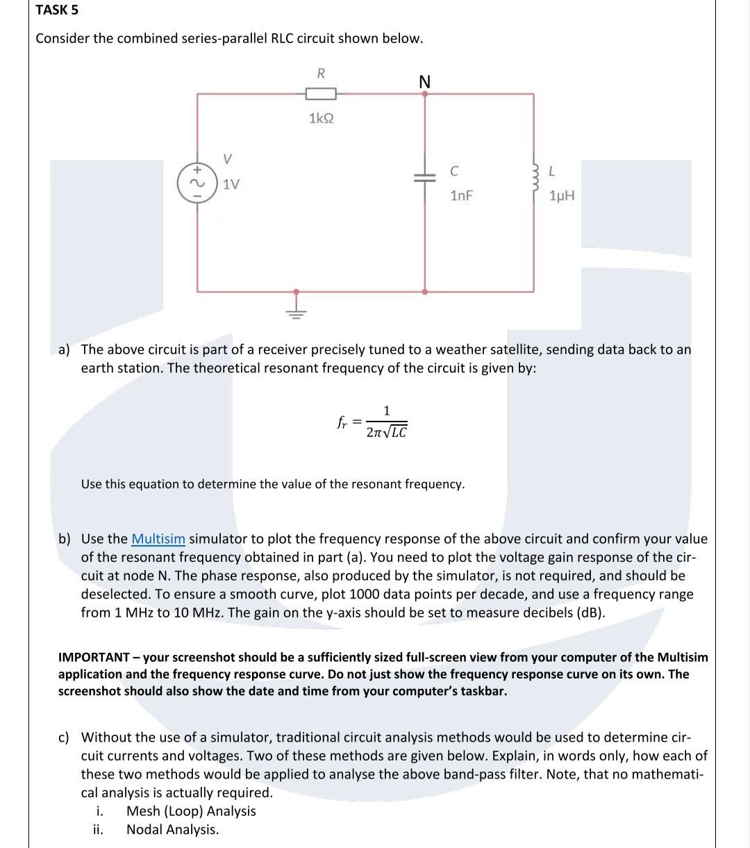Solved Consider the combined series-parallel RLC circuit | Chegg.com