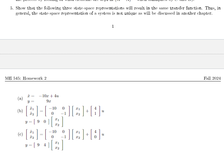 Solved Show that the following three state-space | Chegg.com