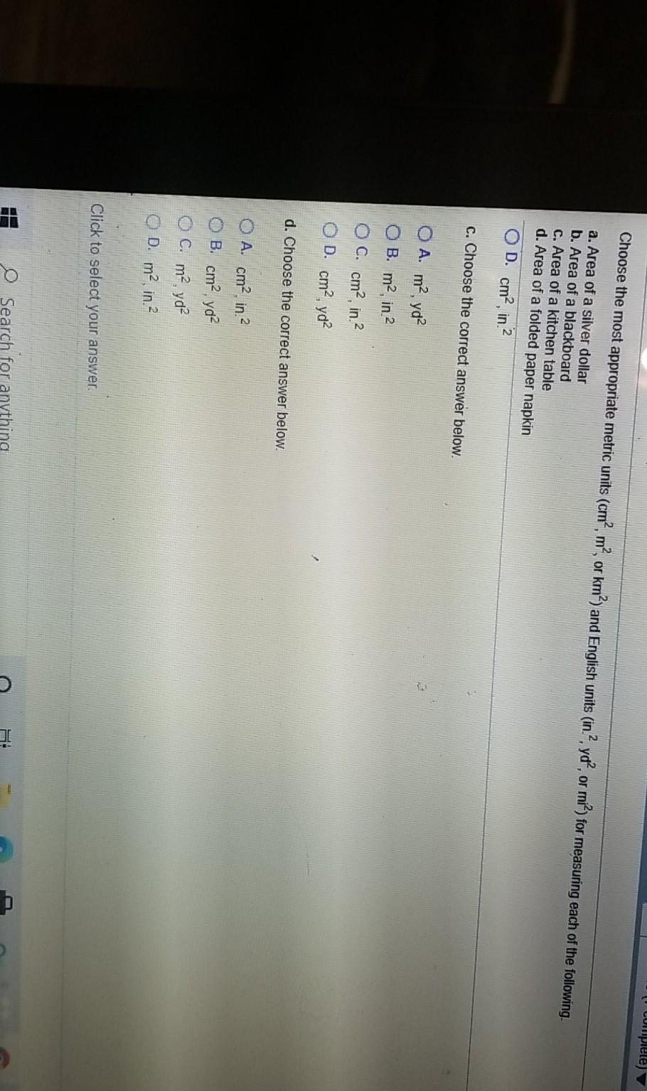 Solved Choose the most appropriate metric units (cm², m2, or | Chegg.com