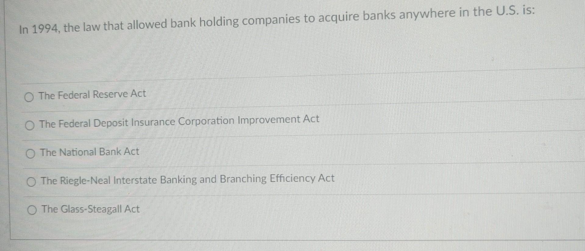 Solved In 1994, the law that allowed bank holding companies | Chegg.com