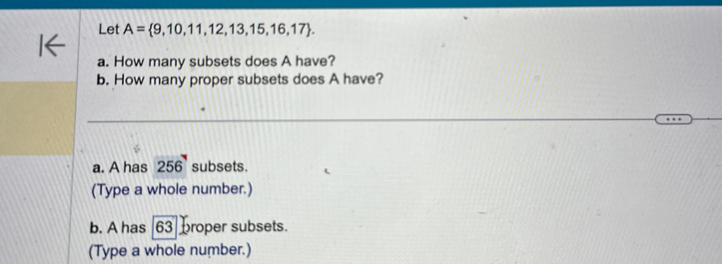 Solved Let A={9,10,11,12,13,15,16,17}a. ﻿How many subsets | Chegg.com