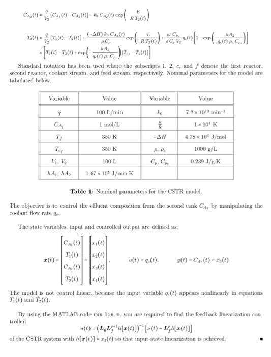 Solved Exercise 3 (Two Continuous Stirred Tank Reactor | Chegg.com