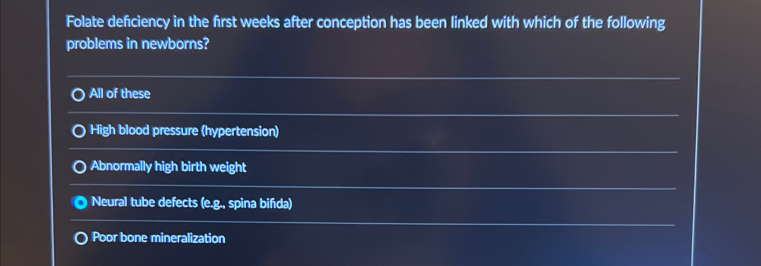 Solved Folate deficiency in the first weeks after conception | Chegg.com