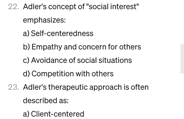 Solved Adler's concept of "social interest" emphasizes:a) | Chegg.com