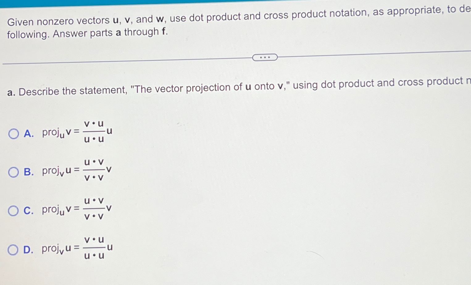Solved Given nonzero vectors u,v, ﻿and w, ﻿use dot product | Chegg.com