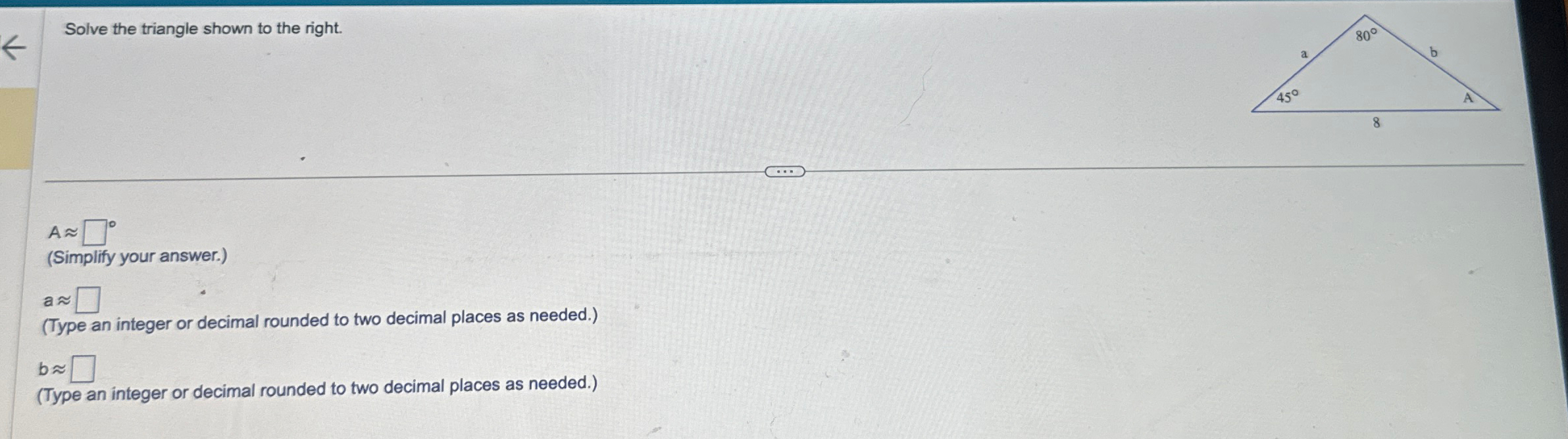 Solved Solve the triangle shown to the right.A~~ | Chegg.com
