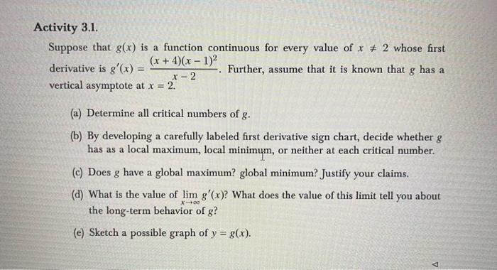 Solved Activity 3.1. Suppose that g(x) is a function | Chegg.com