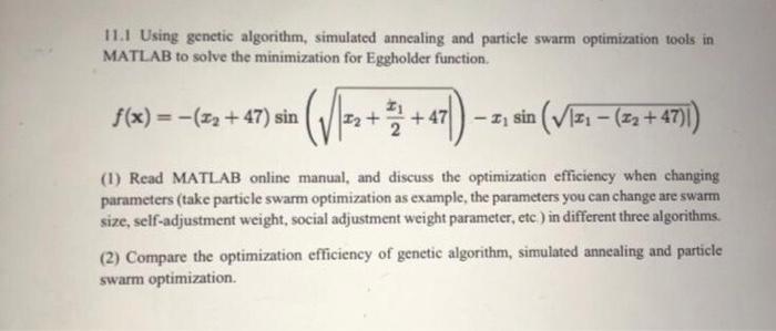 Solved 11.1 Using genetic algorithm, simulated annealing and | Chegg.com