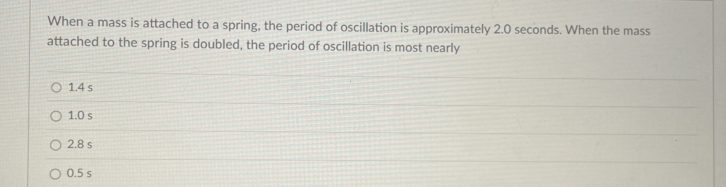 Solved When a mass is attached to a spring, the period of | Chegg.com