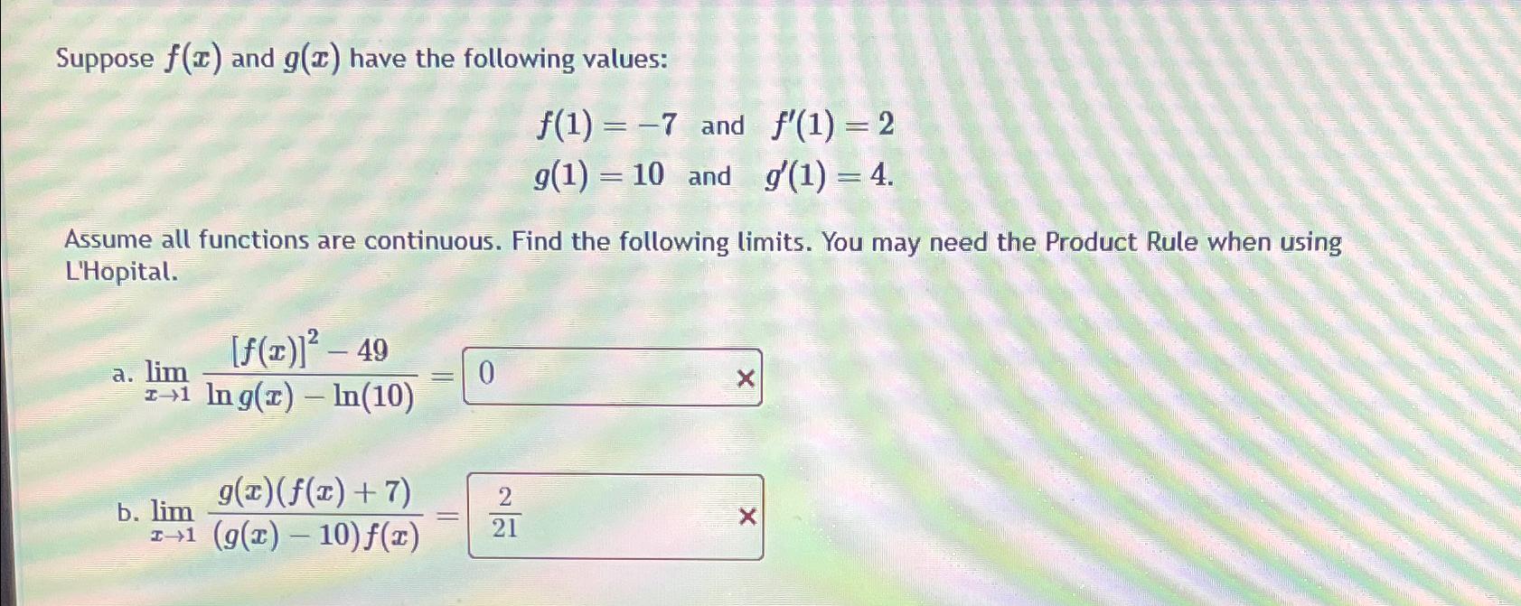 Solved Suppose f(x) ﻿and g(x) ﻿have the following | Chegg.com
