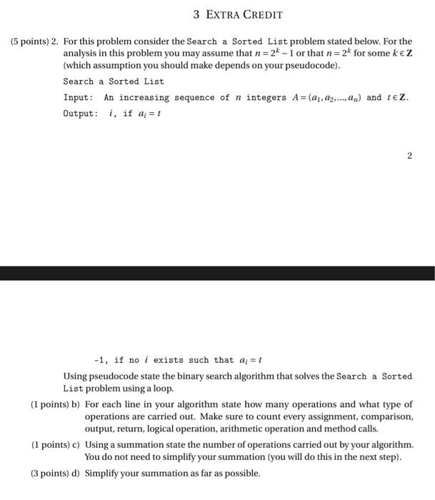 Solved 3 EXTRA CREDIT (5 points) 2. For this problem | Chegg.com