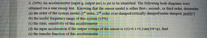 Solved 4. (30%) An accelerometer (input g, output mv) is yet | Chegg.com