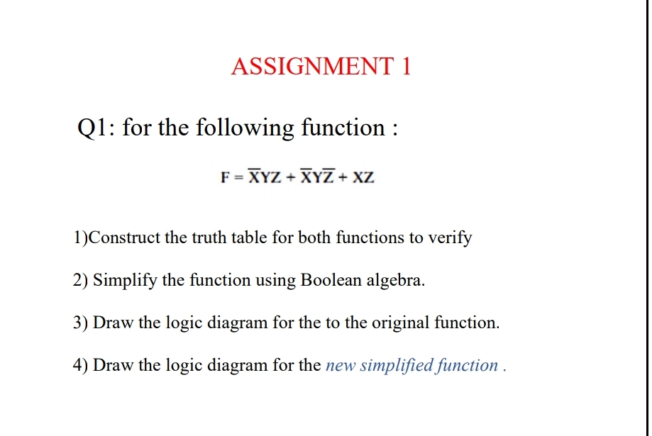 ASSIGNMENT 1Q1: for the following function | Chegg.com