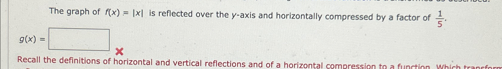 Solved The graph of f(x)=|x| ﻿is reflected over the y-axis | Chegg.com