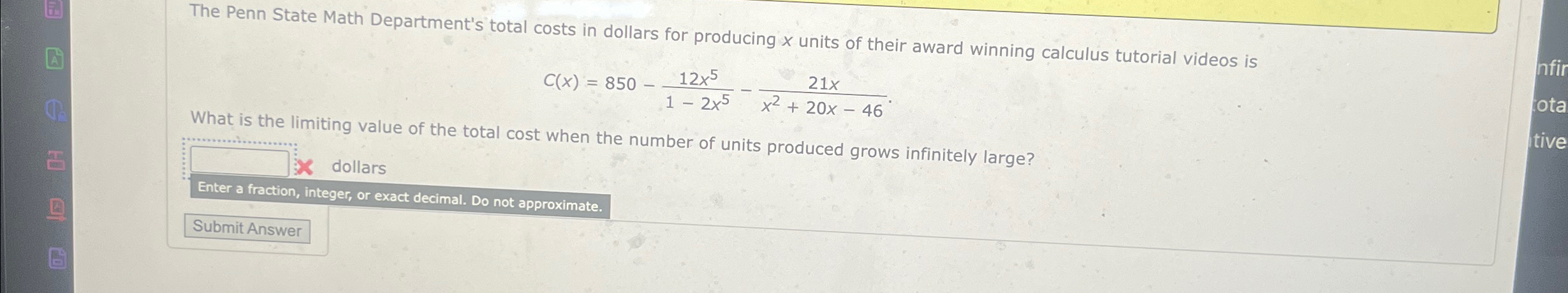 Solved The Penn State Math Department's total costs in | Chegg.com