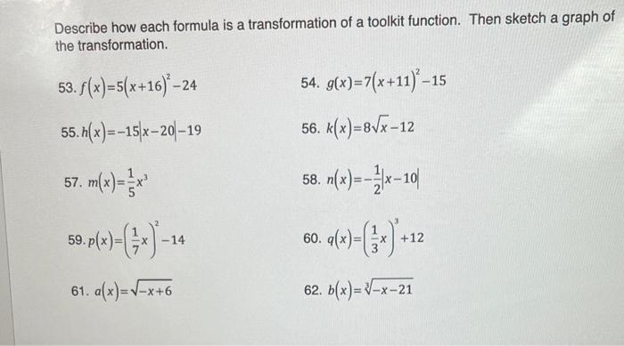 Solved Describe how each formula is a transformation of a | Chegg.com