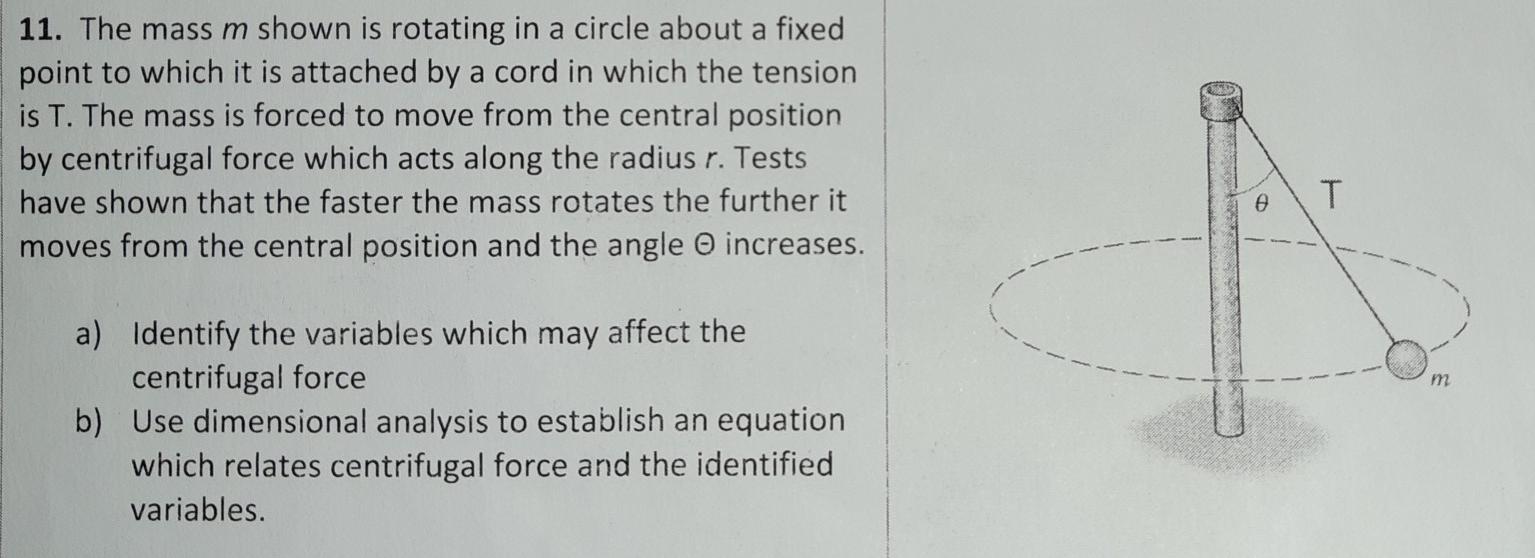 Solved 11. The mass m shown is rotating in a circle about a | Chegg.com