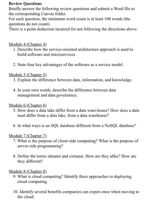Solved Review Questions Briefly answer the following review | Chegg.com