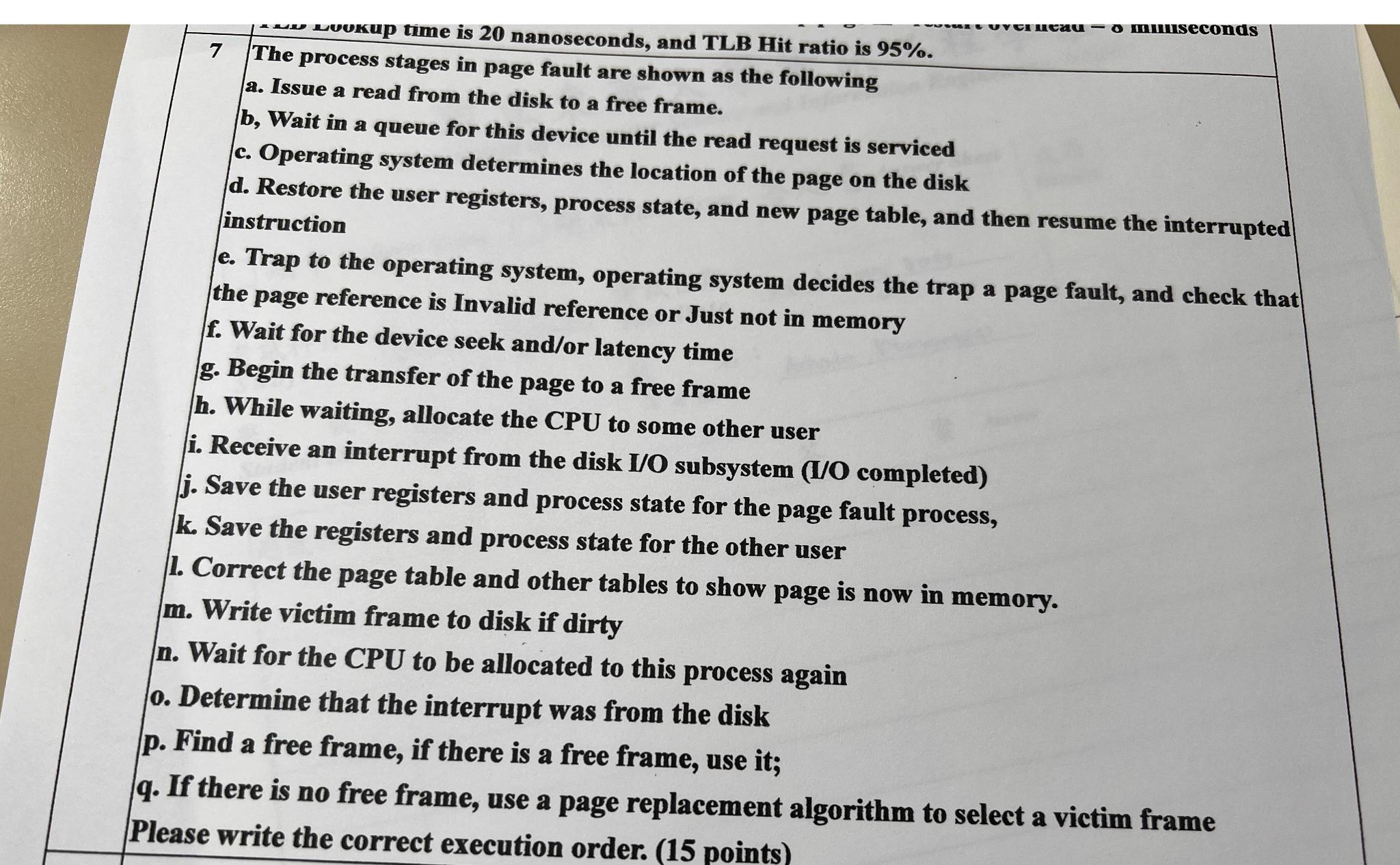 Solved 20 ﻿nanoseconds, and TLB Hit ratio is 95%.cess stages | Chegg.com