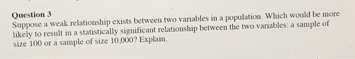 Solved Question 3 Suppose a weak relationship exists between | Chegg.com