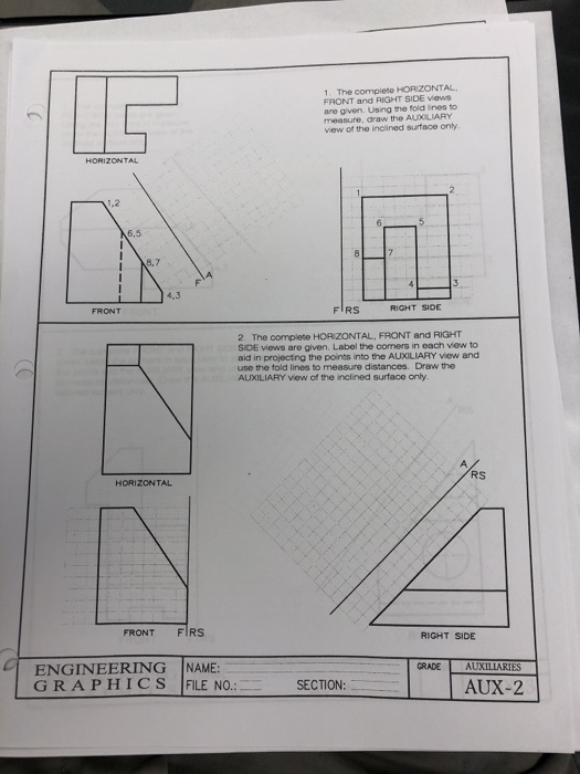 Solved 1 The complete HORIZONTAL FRONT and RIGHT SIDE views | Chegg.com