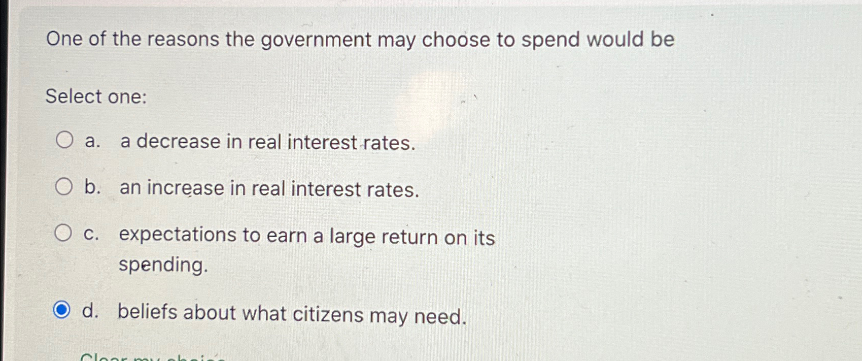 Solved One of the reasons the government may choose to spend | Chegg.com
