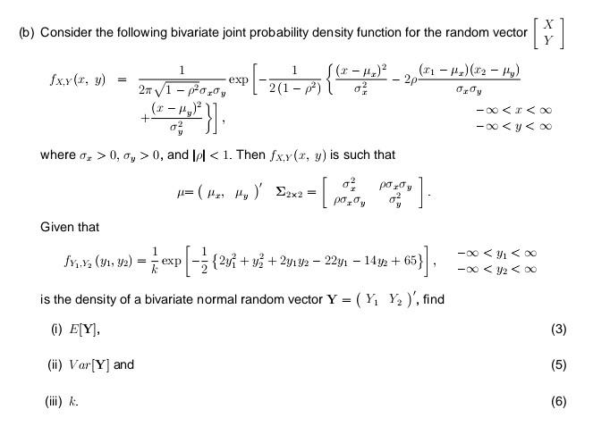 Solved (b) Consider the following bivariate joint | Chegg.com