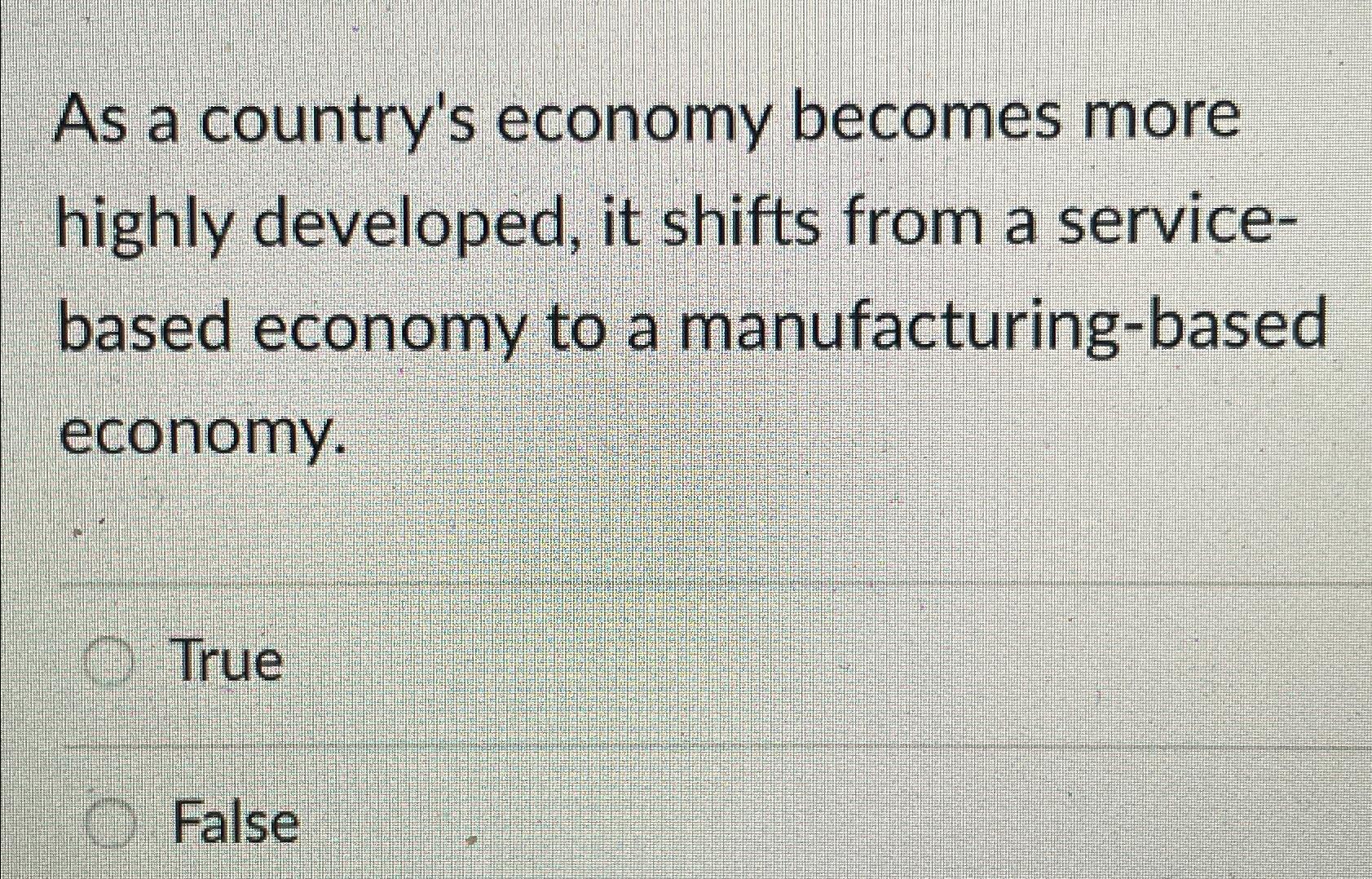 Solved As a country's economy becomes more highly developed, | Chegg.com