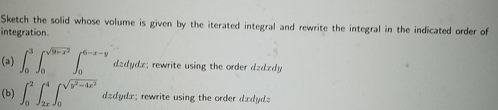 Solved Sketch the solid whose volume is given by the | Chegg.com