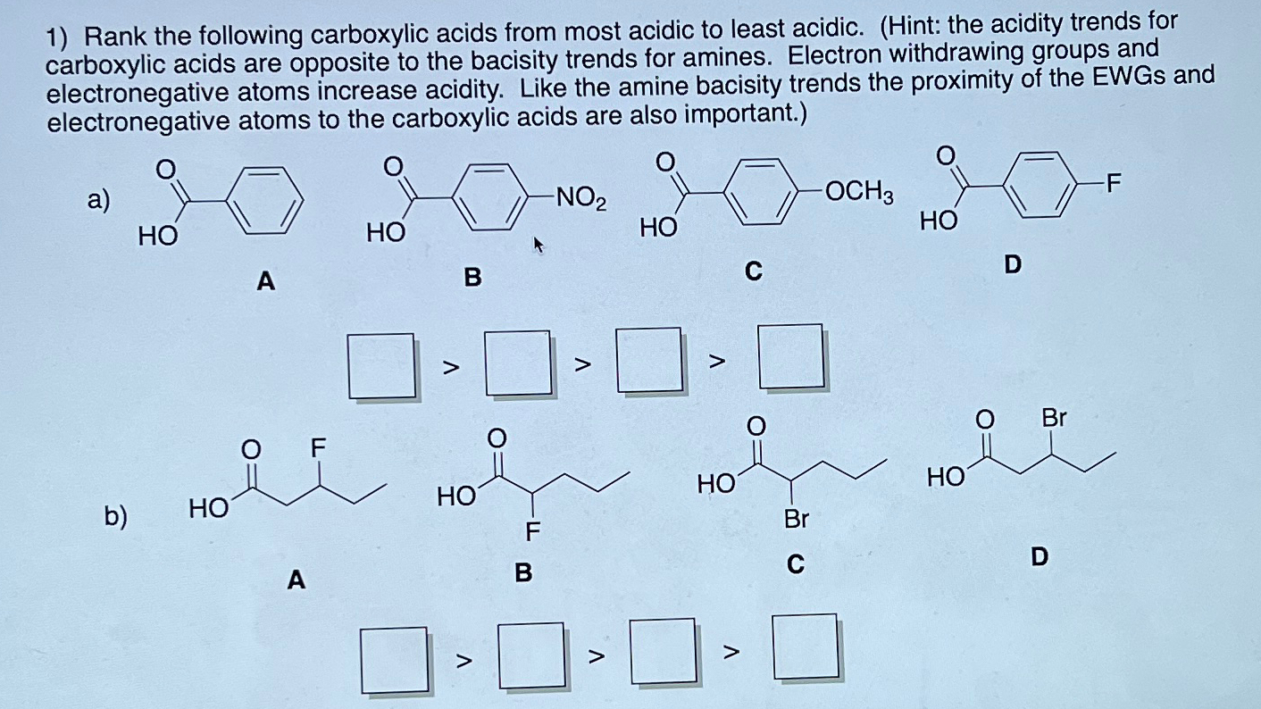 Solved Rank the following carboxylic acids from most acidic | Chegg.com