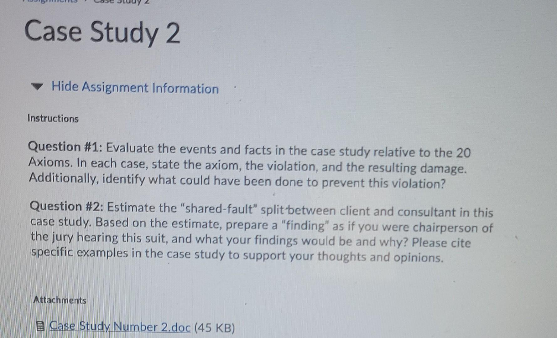 Case Study 2 Hide Assignment Information Instructions | Chegg.com