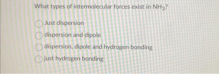 Solved What types of intermolecular forces exist in NH3? | Chegg.com