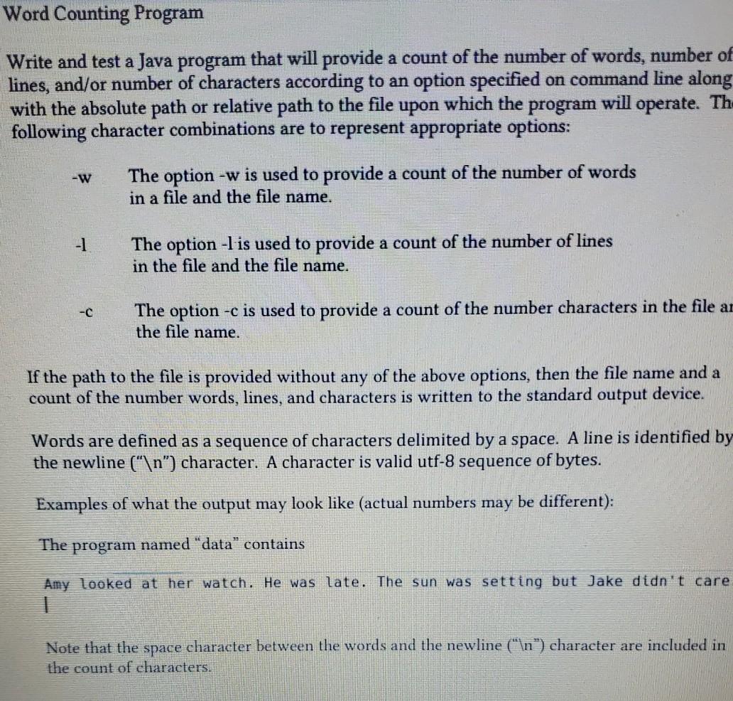 Solved Word Counting Program Write And Test A Java Program 