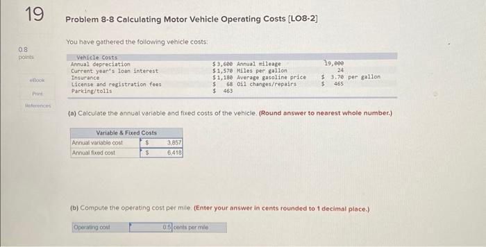 Solved Problem 8-8 Calculating Motor Vehicle Operating Costs | Chegg.com